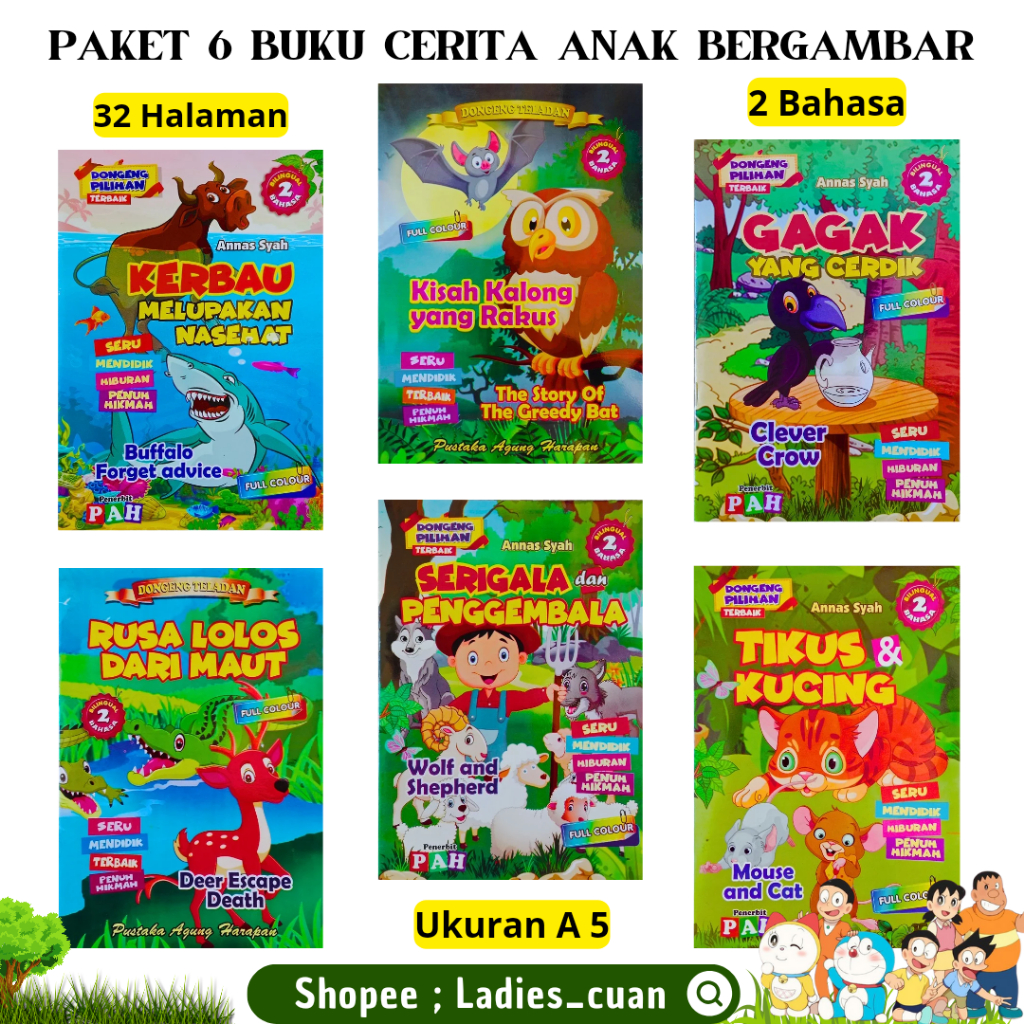 Jual BUKU CERITA DONGENG BERGAMBAR BILINGUAL/CERITA ANAK BERGAMBAR#PAKET 6 BUKU#CERGAM#PAH ...