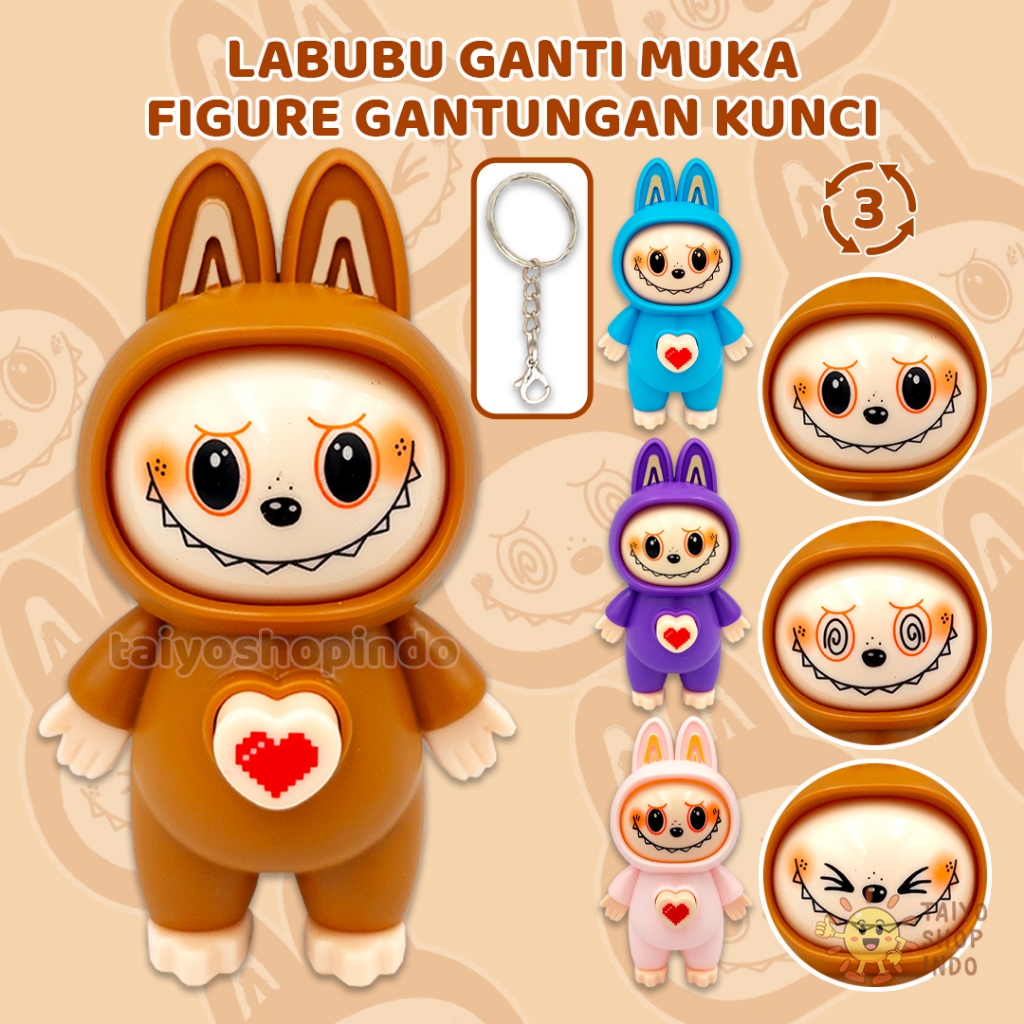 Jual TAIYO Labubu Ganti Muka Gantungan Kunci Figur Rotasi Ekspresi Ubah ...