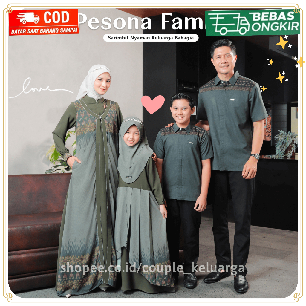 Jual Sarimbit Keluarga 2025 Terbaru Lubi PESONA FAMILY FOREST GREEN ...