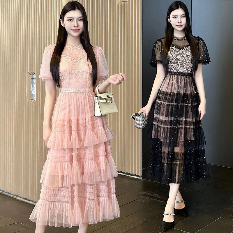 Jual Lace Sparkling Layer Tulle Dress Hitam/Pink Kondangan Remaja ...