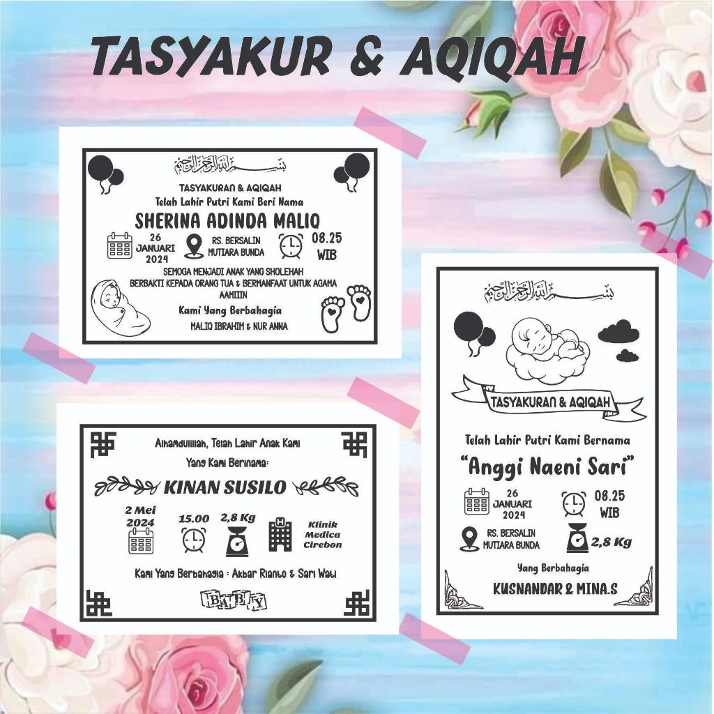 Jual 100 pcs Kartu Undangan Kopi Hitam Putih Kelahiran Tasyakur Aqiqah ...