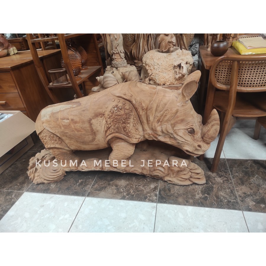 Jual Patung Dekorasi Badak Kayu Jati Solid Utuh (Panjang 150cm Tinggi ...