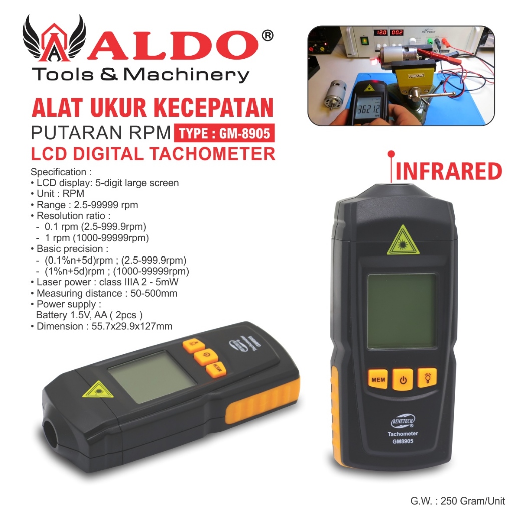 Jual ALAT UKUR KECEPATAN PUTARAN RPM GM-8905 / LCD DIGITAL TACHOMETER ...