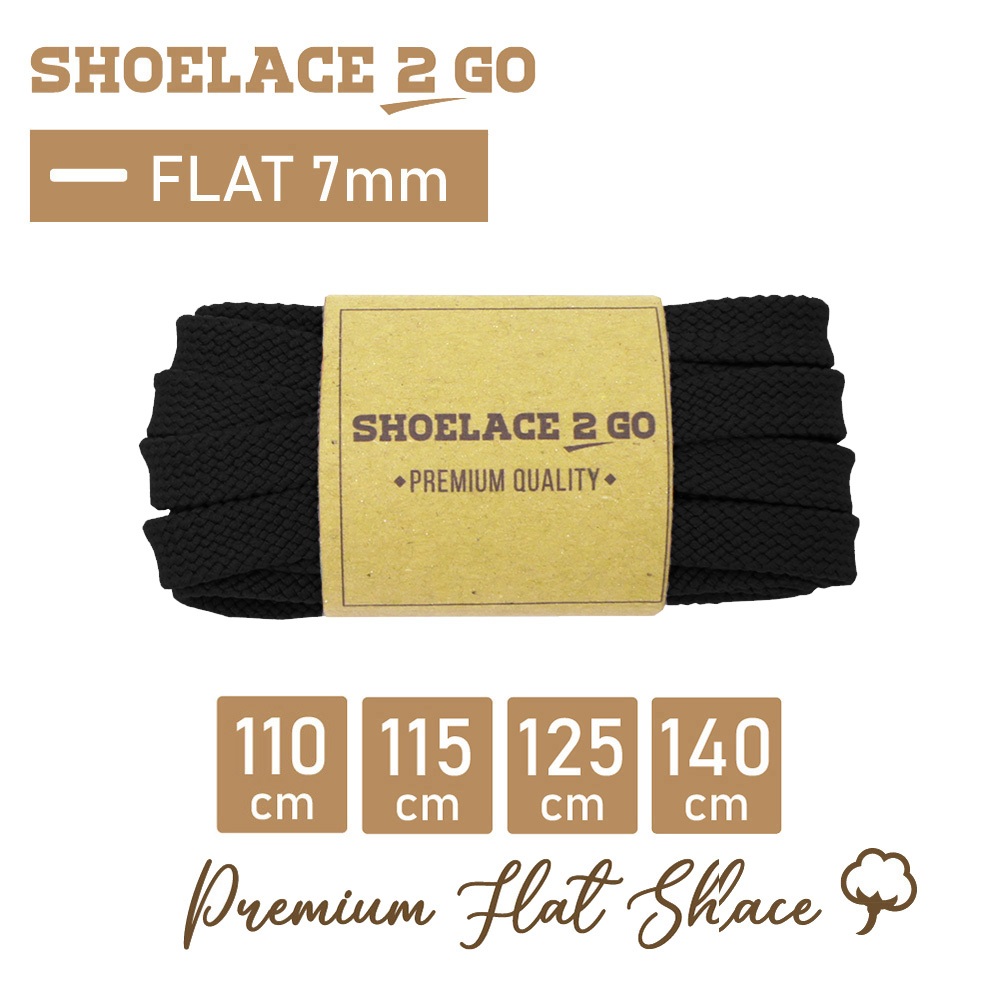 Jual SHOELACE 2 GO PREMIUM TALI SEPATU GEPENG PIPIH FLAT B1A - BLACK - 7MM - 110CM 115CM 125CM ...