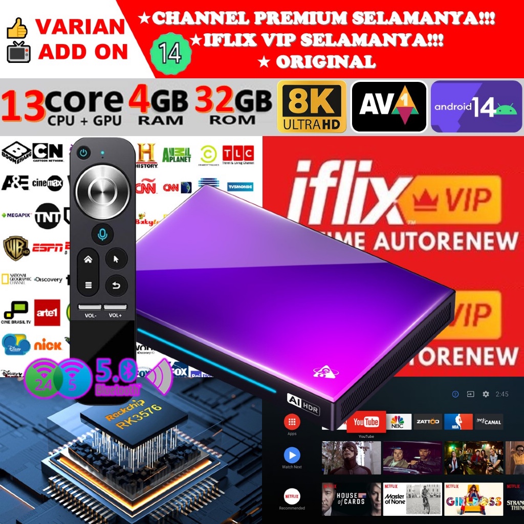Jual STB Android 14 Ram 4GB Rom 32GB 4/32 TV Box Unlock Full Channel TV Iflix H96 MAX M9 Voice ...