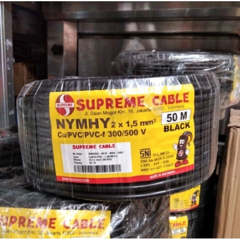 Jual SUPREME KABEL SERABUT NYMHY / NYYHY 2X1,5MM / 2X1.5 MM (1ROLL 50 METER ) HITAM / PUTIH ...