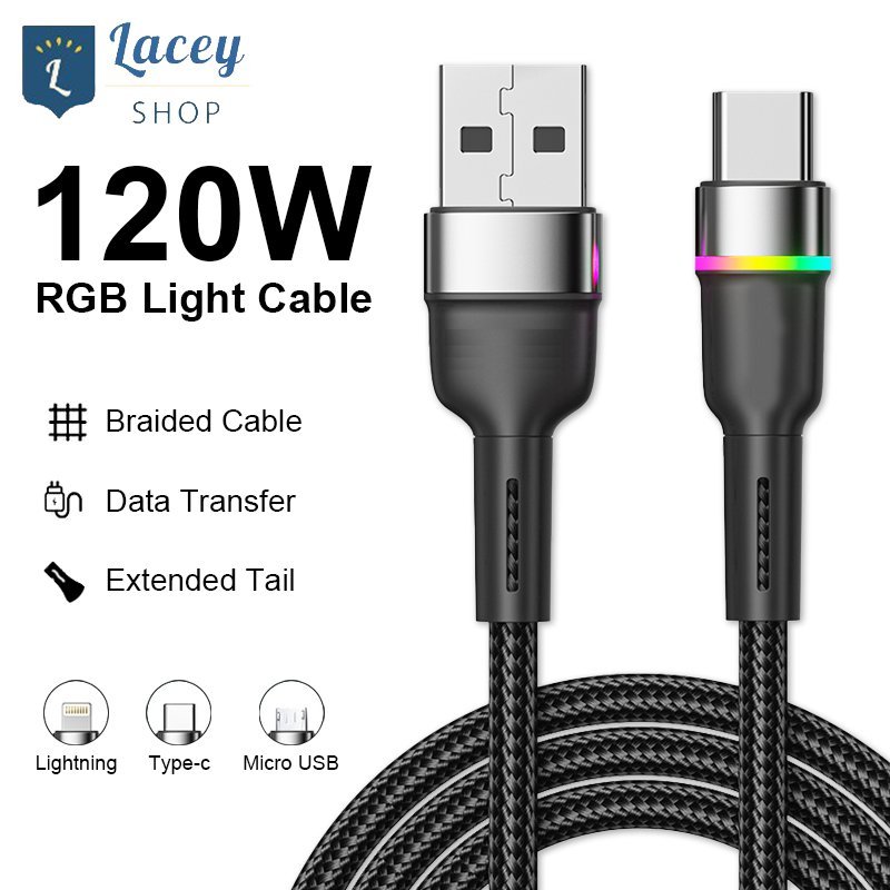 Jual Kabel Data Nilon 120W USB Type C Fast Charging Data Line Cables ...