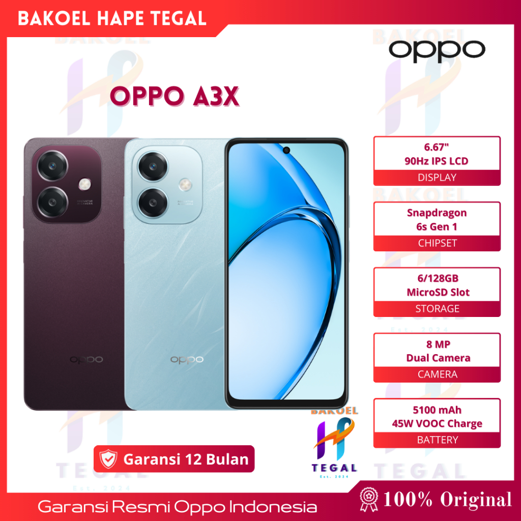 Jual Oppo A3x (6GB/128GB) (4GB/128GB) (4GB/64GB) Garansi Resmi [45W ...