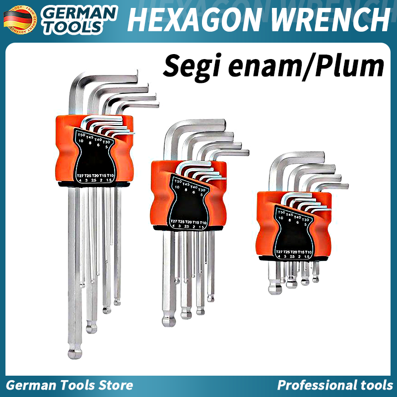 Jual German Tools Kunci L Set panjang Hex Key 9pcs Jenis Bunga S2 (COD ...