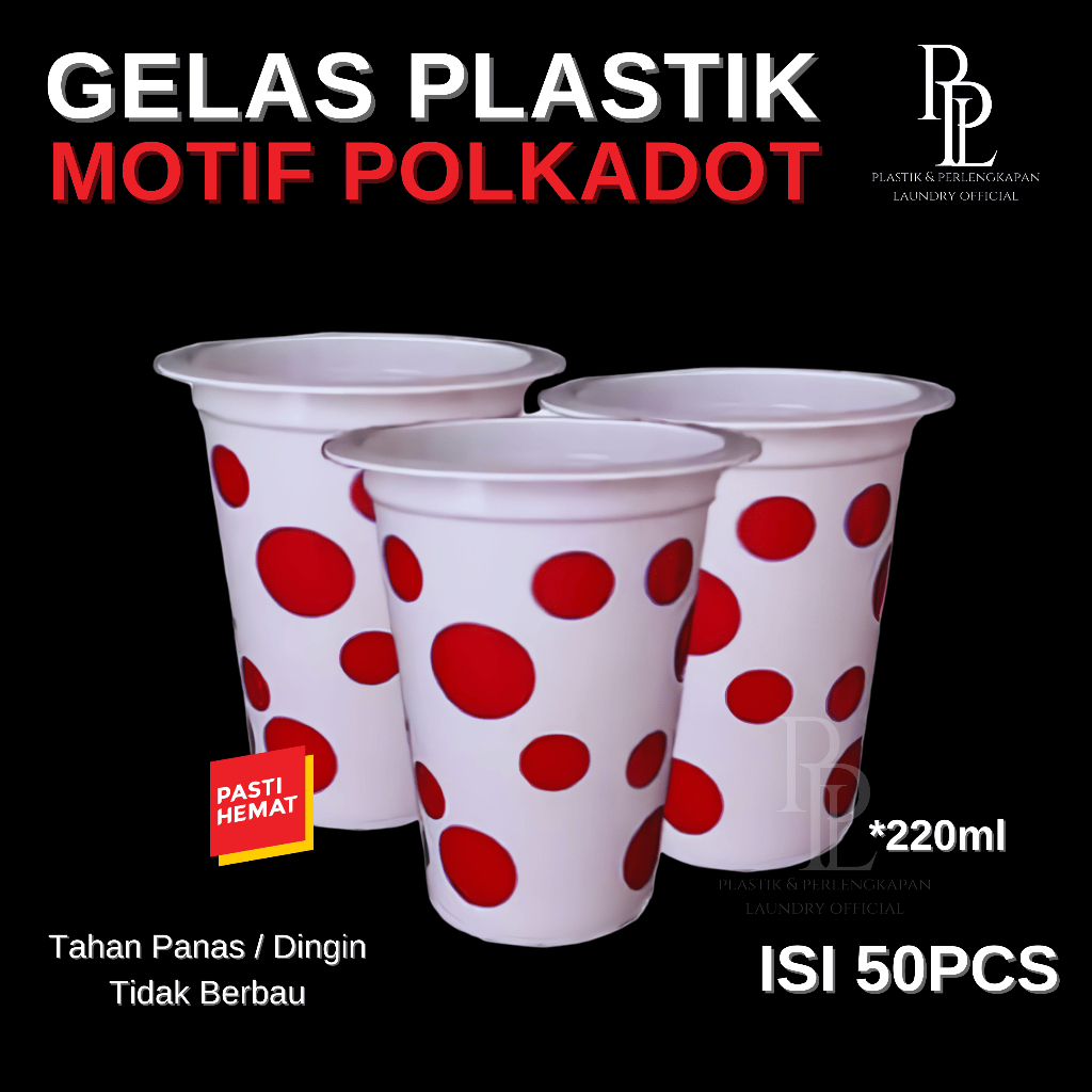 Jual [50 PCS] 1 PACK Cup Gelas Plastik Motif Bola Bola Polkadot isi ...