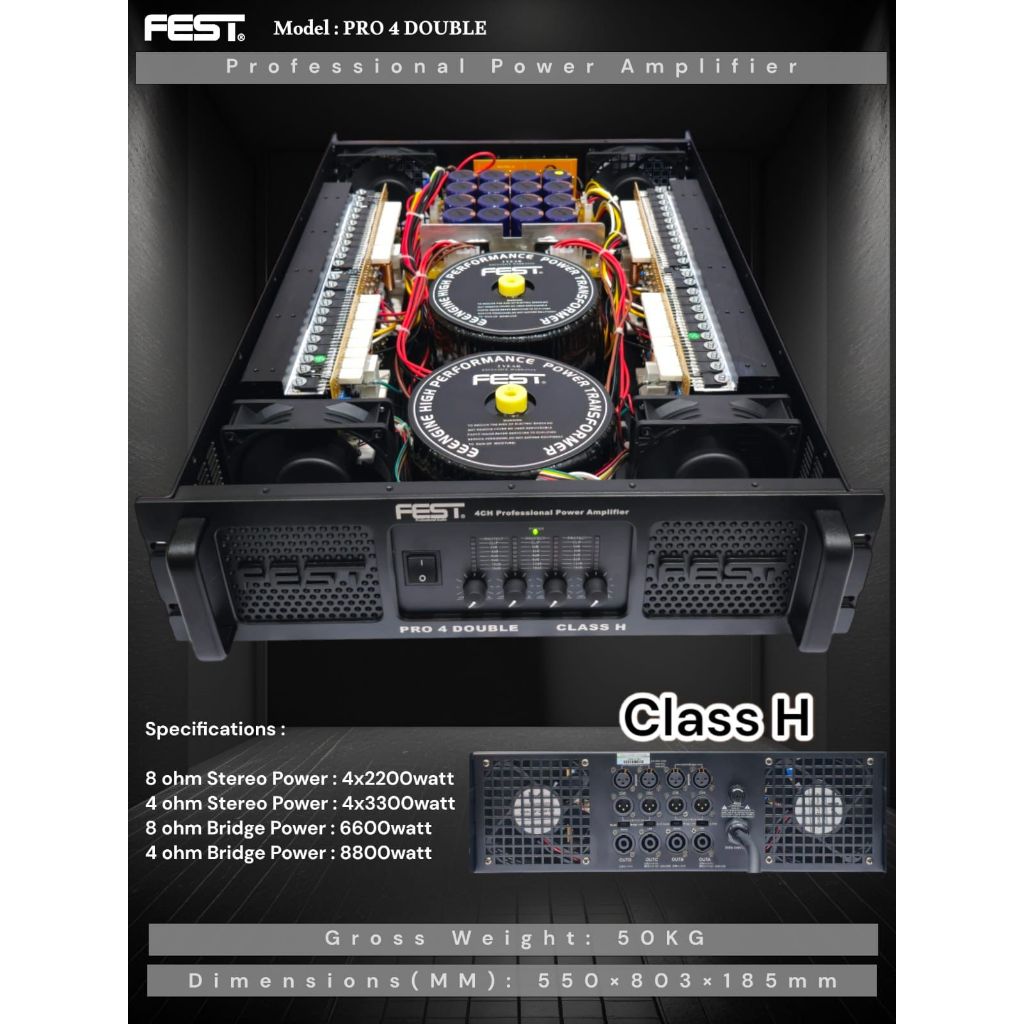 Jual power fest 4 channel pro 4 double original class H power amplifier ...