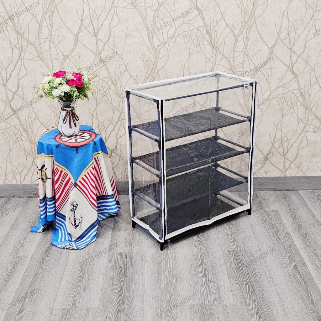 Jual Nine box rak sepatu 4 tingkat dengan cover plastik transparant ...