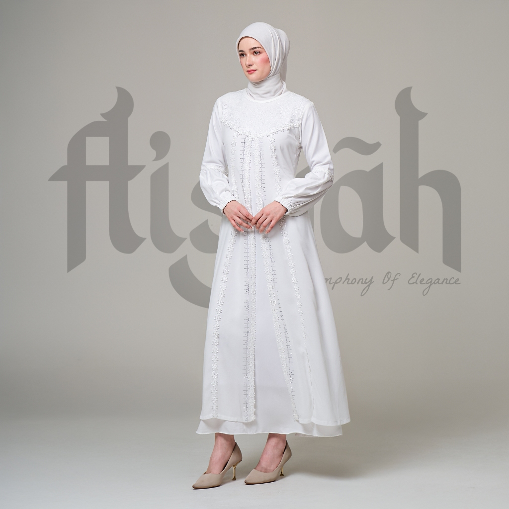 Jual AISYAH 066P • Baju gamis brukat renda putih mewah - dress brokat ...