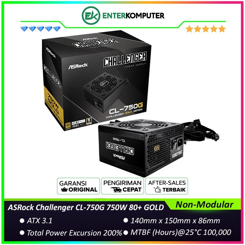 Jual ASRock Challenger CL-750G 750W 80 PLUS GOLD ATX3.1 & PCIe5.1 Non-Modular / PSU 750 Watt ...
