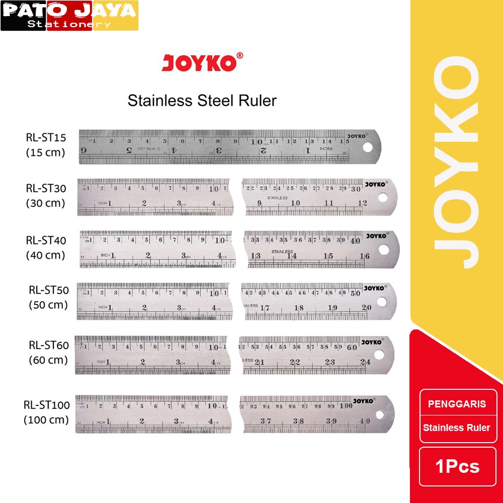 Jual PENGGARIS RULER STAINLESS STEEL JOYKO 15CM-60CM / PENGGARIS BESI JOYKO | Shopee Indonesia