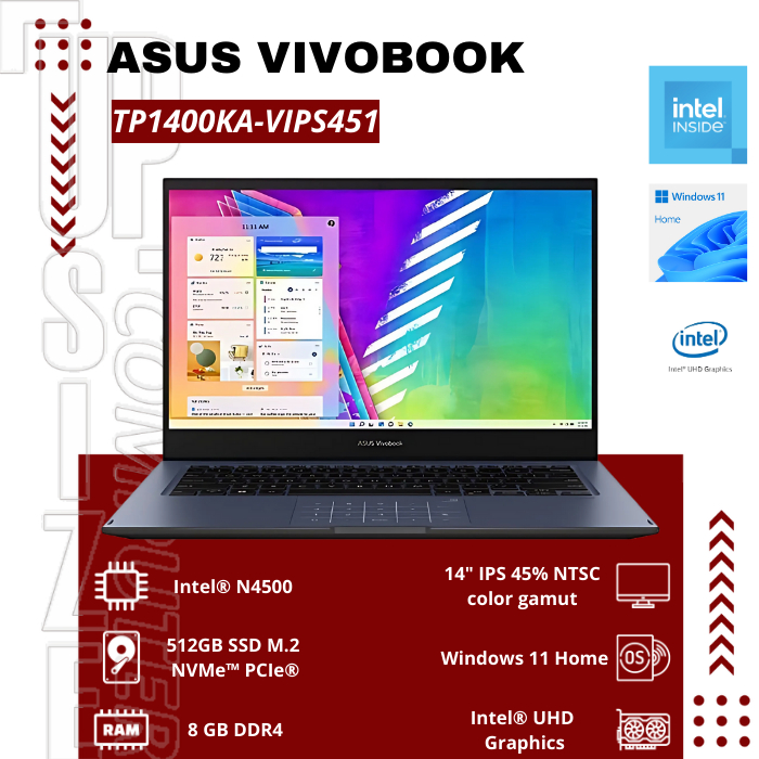 Jual Asus Vivobook Go 14 Flip TP1400KA-VIPS451 N4500 ram 8GB ssd 512GB ...