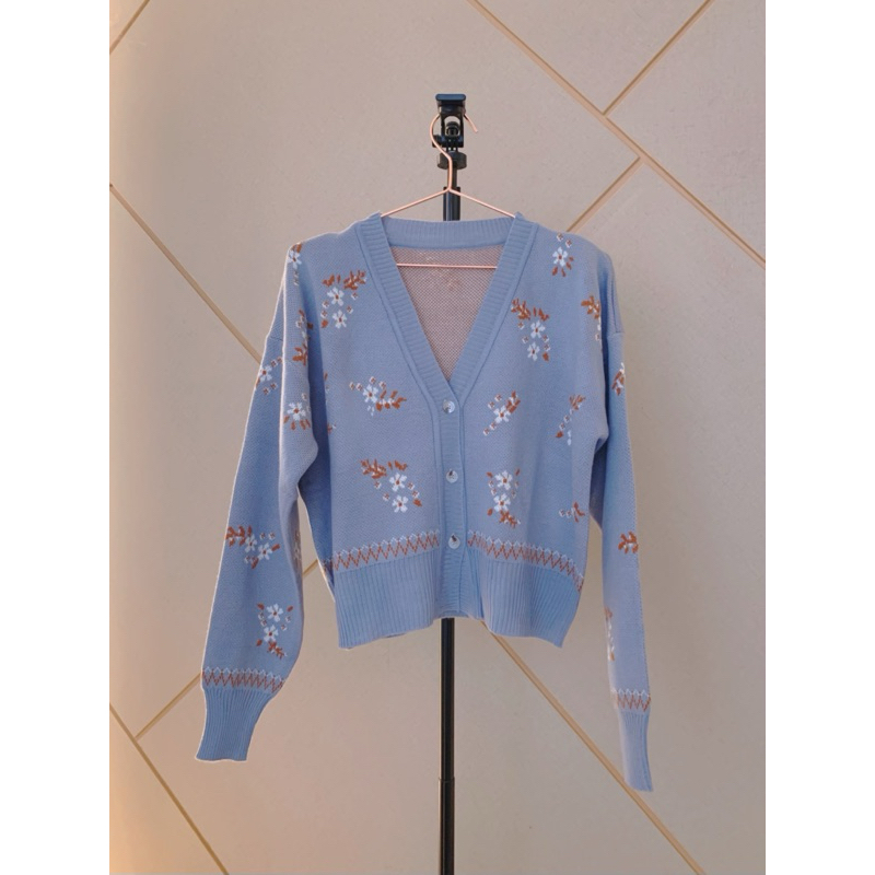 Jual BRAND NEW Crowned in Bloom Baby Blue Cardigan | Shopee Indonesia