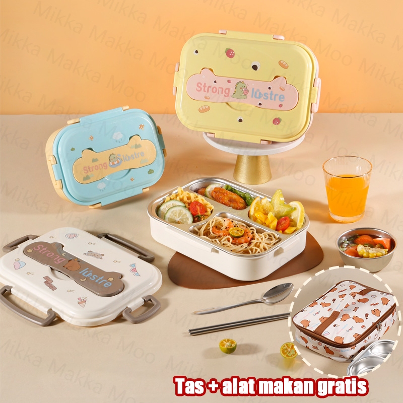 Jual SUS 304 Stainless Steel Lunch Box Kotak Makan 3 Sekat 4 Sekat Set ...