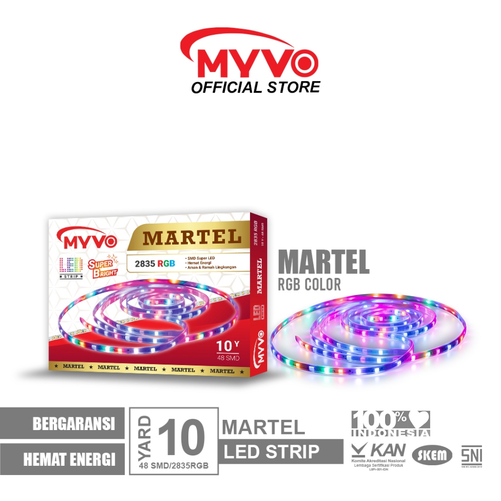 Jual MYVO Lampu Led Strip Martel 10 Yard 48 SMD 2835 RGB Warna Warni ...