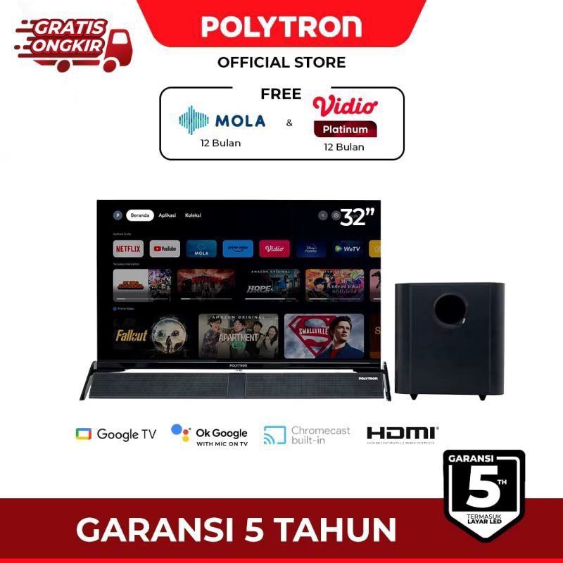 Jual POLYTRON Google TV LED 32 inch Smart Cinemax Soundbar PLD-32BG9058 | Shopee Indonesia
