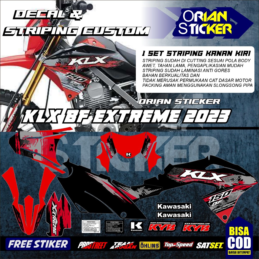 Jual striping klx bf extreme 2021 merah hitam, stripping kawasaki klx ...