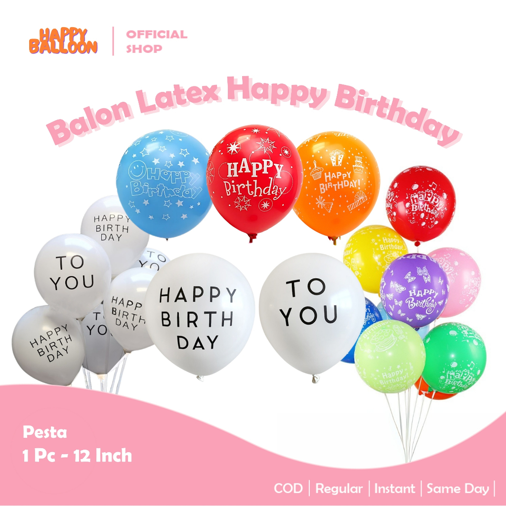 Jual HappyBalloon SATUAN Balon Latex Happy Birthday | Shopee Indonesia