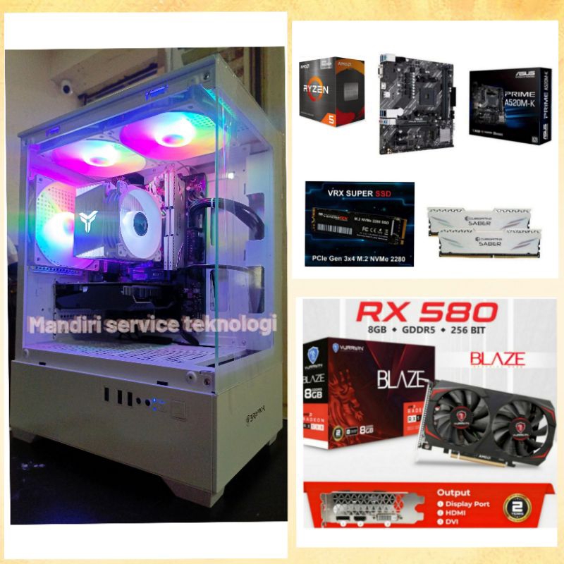 Jual Rakitan PC Gaming / Editing AMD RYZEN 5 5500 Box RAM DDR4 16GB NVME VGA RX 580 8GB Siap ...