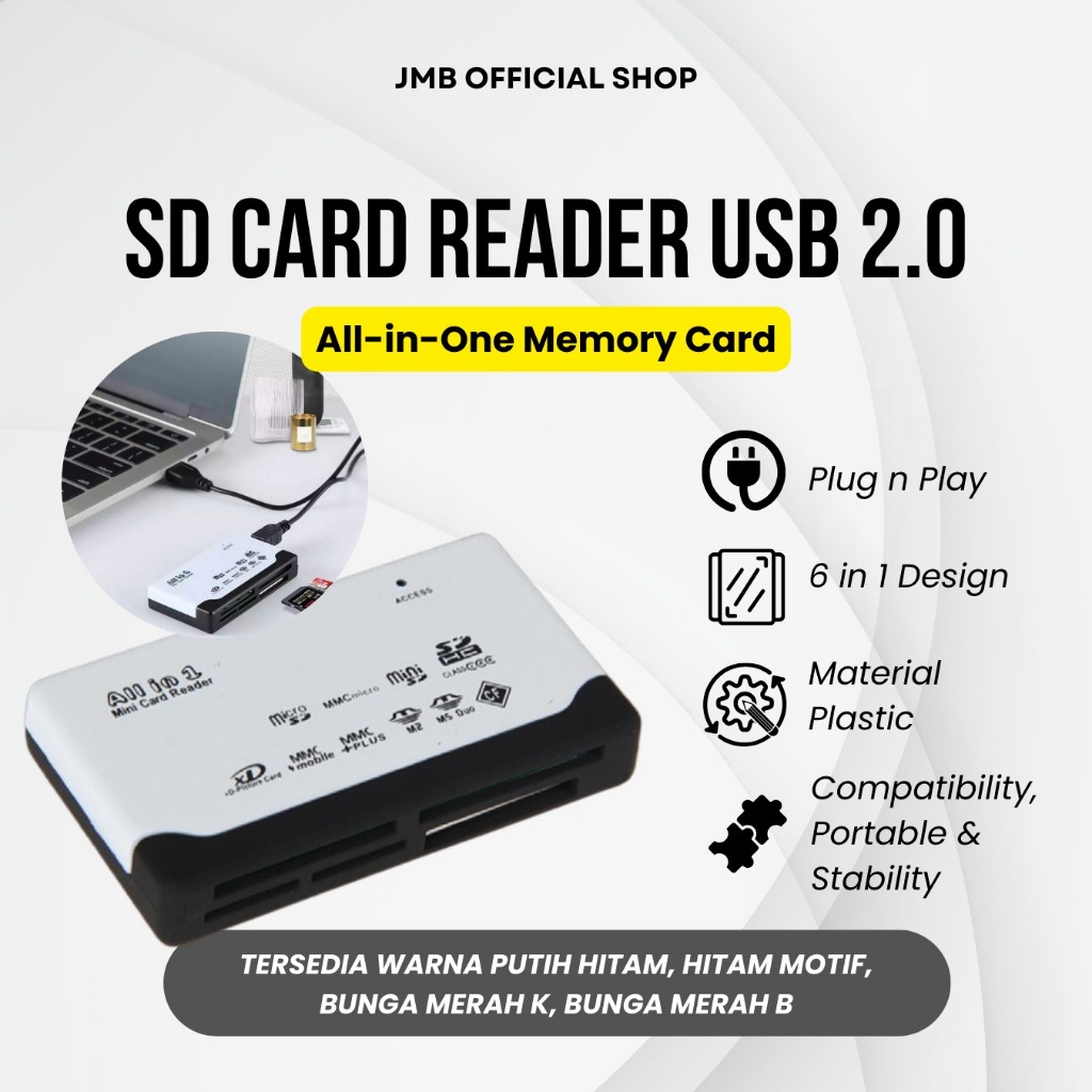 Jual (JMB) SD Card Reader USB 2.0 – Portable 6-Slot All-in-One Memory ...