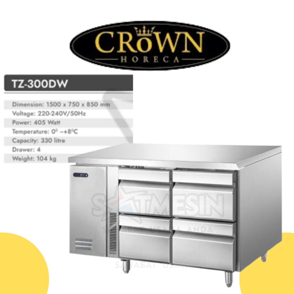 Jual CROWN TZ-300DW S/S UNDER COUNTER CHILLER 4 DRAWER CAPACITY 300L ...
