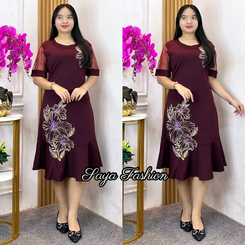 Jual Dress Duyung Scuba Bordir Tile Premium 535 | Shopee Indonesia