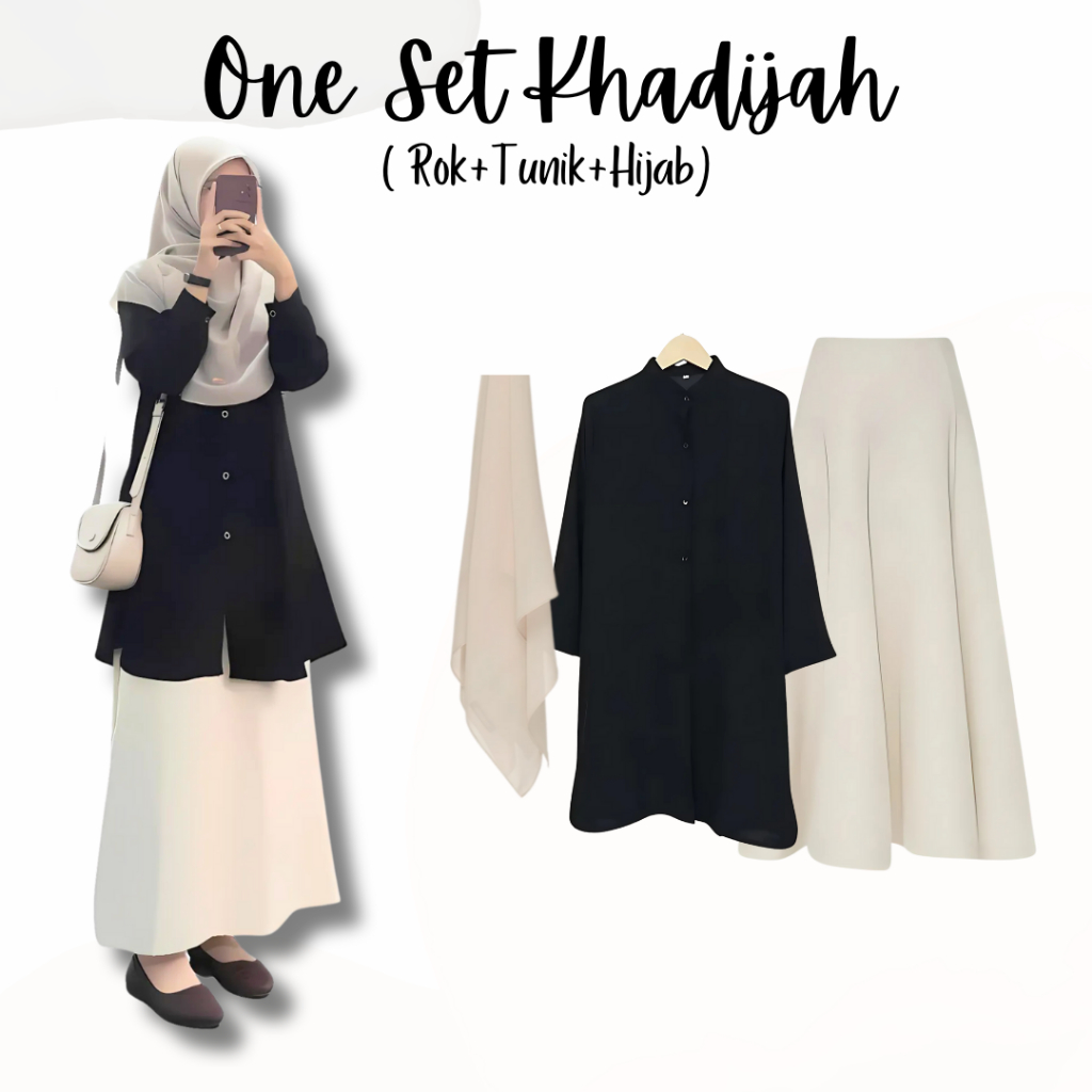 Jual One Set 3in1 Tunik Hitam Rok Polos Vanilla Hijab Bella Soft Latte ...