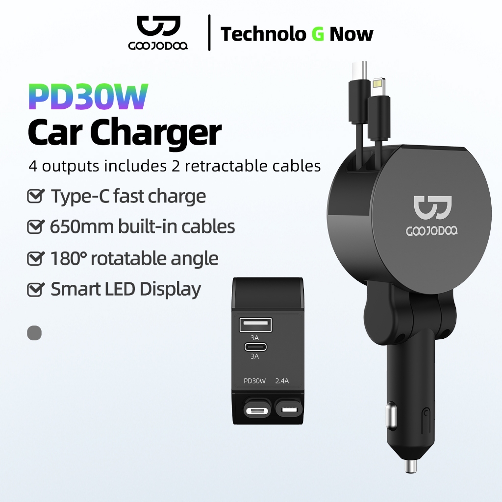 Jual Goojodoq 4 IN 1 PD 30W Car Charger Fast Charging Socket for iPhone ...
