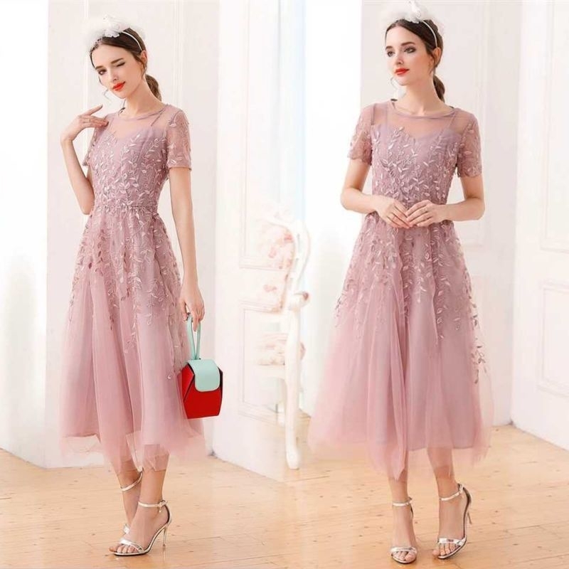 Jual sleeve dress floral flower bunga rose petal midi flare photoshoot ...