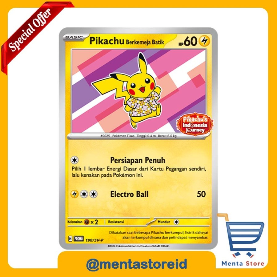 Jual Kartu Pokemon TCG - Pikachu Berkemeja Batik Flower - v4 Promo Card Pink- Indonesia Journey ...