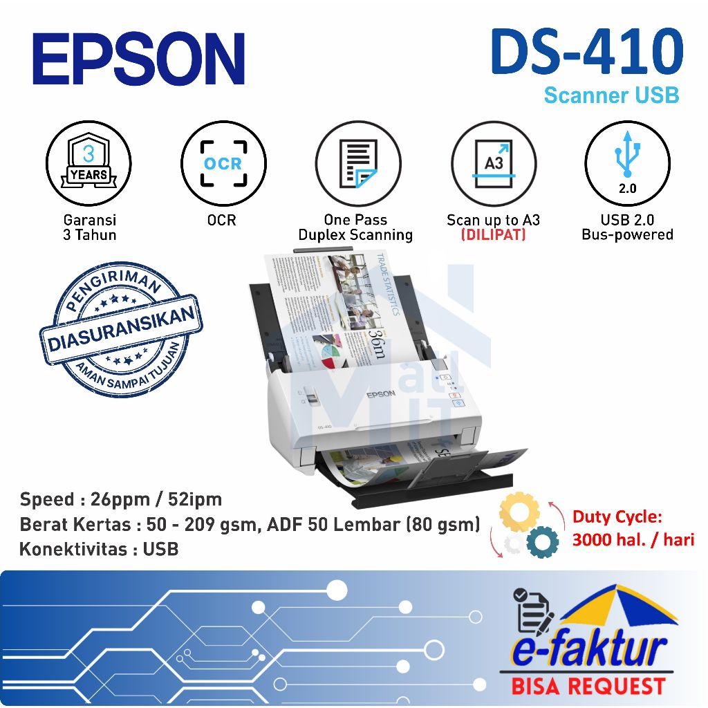 Jual MALLIT EPSON Scanner Epson DS-410 DS410 DS 410 A4 F4 Legal Duplex ...