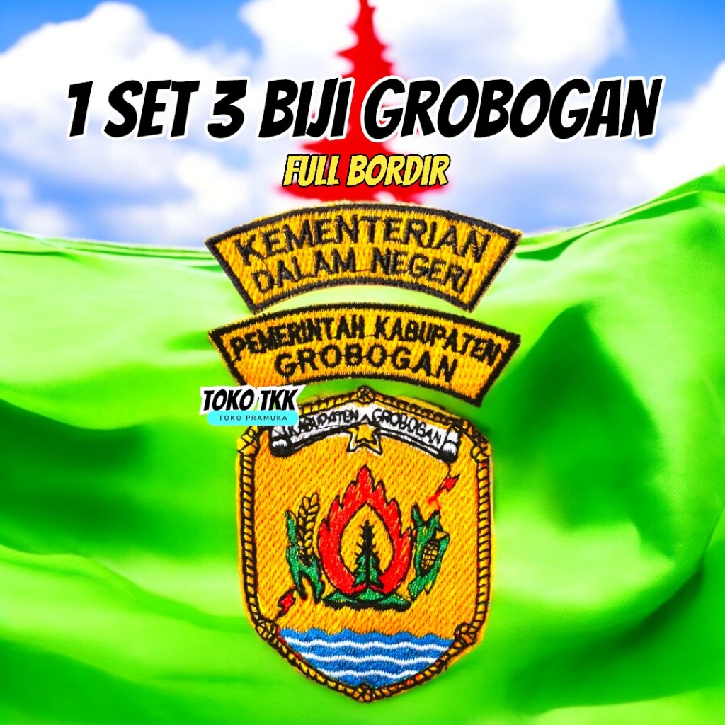 Jual 1 set 3 biji logo kabupaten Grobogan full bordir / pemkab grobogan ...