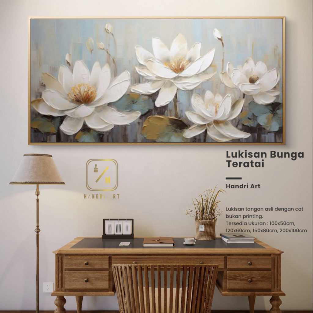 Jual lukisan bunga teratai besar cantik hiasan dinding 100% handmade ...