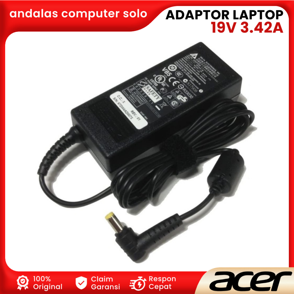 Jual ADAPTOR CHARGER LAPTOP ACER 19v 3.42a JACK KUNING 5.5m*1.7mm ...