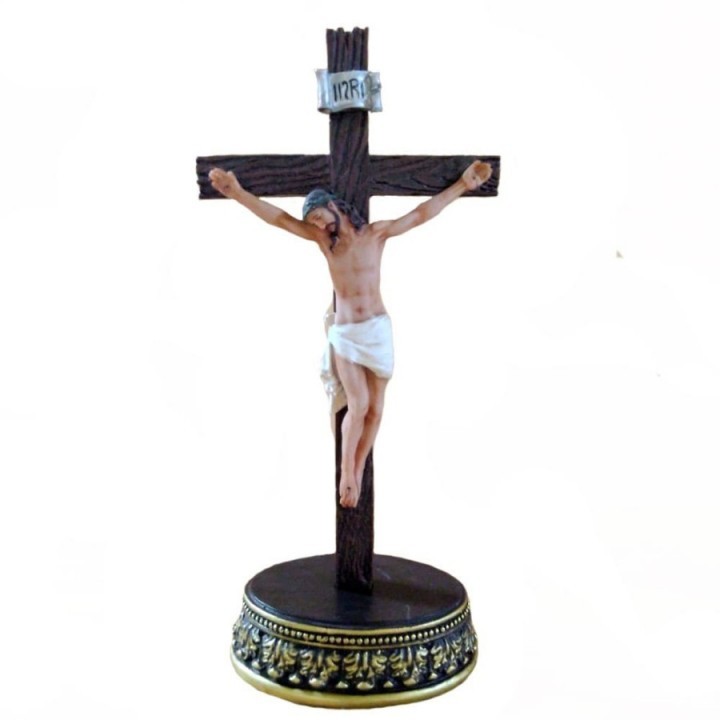 Jual Salib Duduk Resin INRI Silver Motif Kayu Padat 23cm salib INRI ...