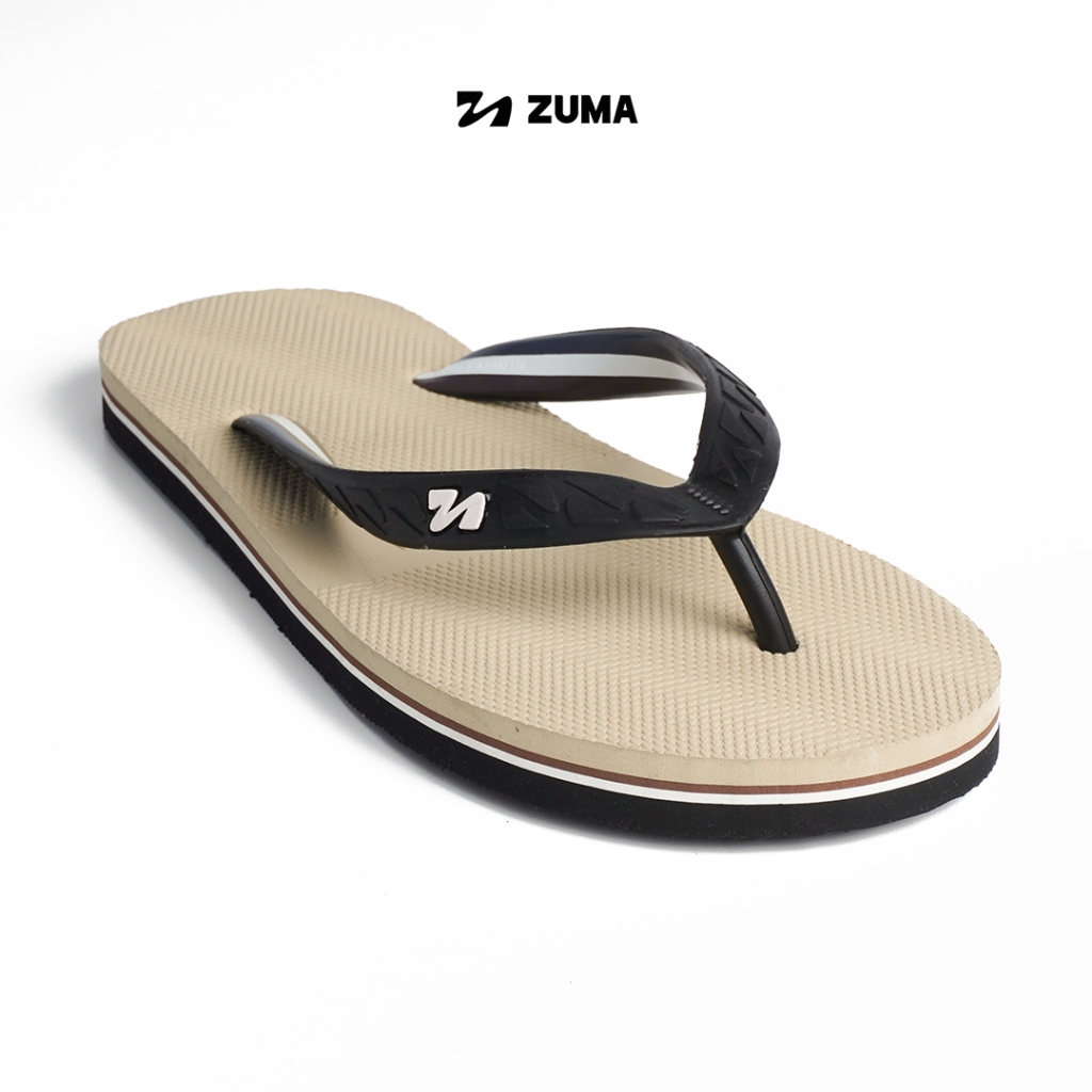 Jual Zuma Men Stripe 10 Almond, Sandal Jepit Pria Karet Polos, Hitam ...
