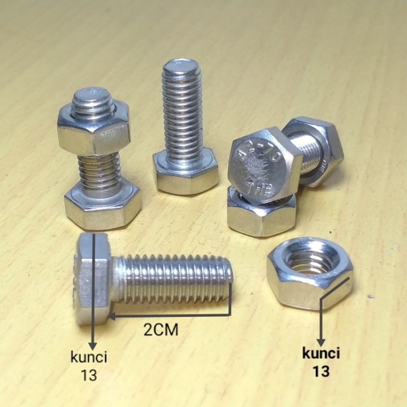 Jual baut mur m8 x 20mm pitch 1,25 stainless sus 304 | Shopee Indonesia