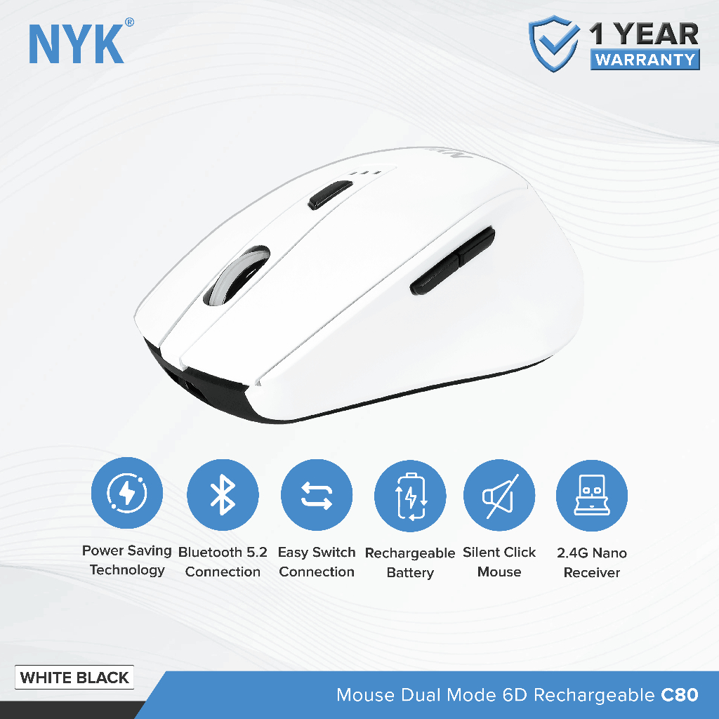 Jual NYK Mouse C80 White Black Dual Mode Bluetooth Wireless ...