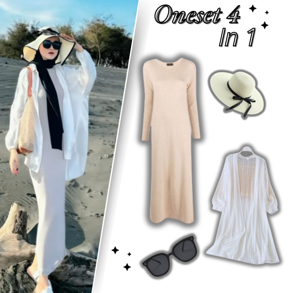 Jual Oneset Kekinian Oneset Pantai 4in1 VIral (Maxi dress+Long outer ...