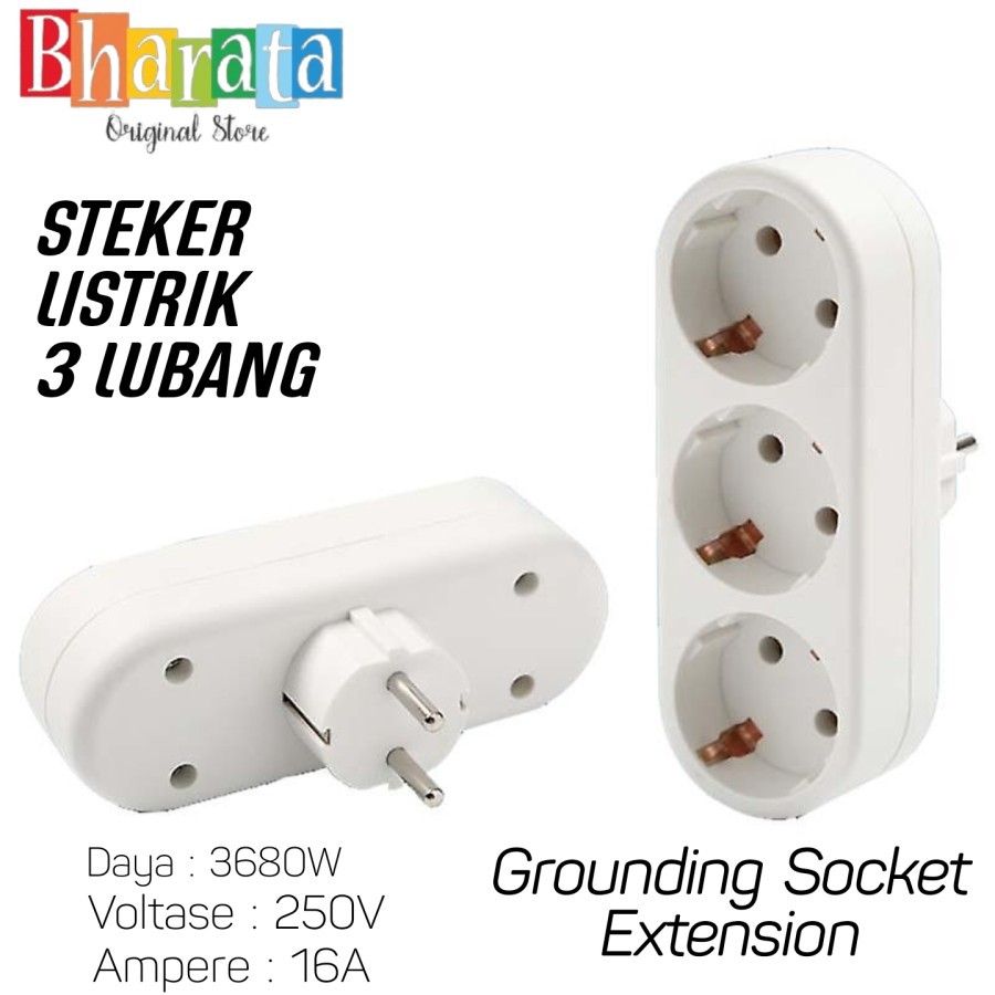 Jual Steker Listrik 3 Lubang Grounding Socket Extension 3680W 16A 250V ...