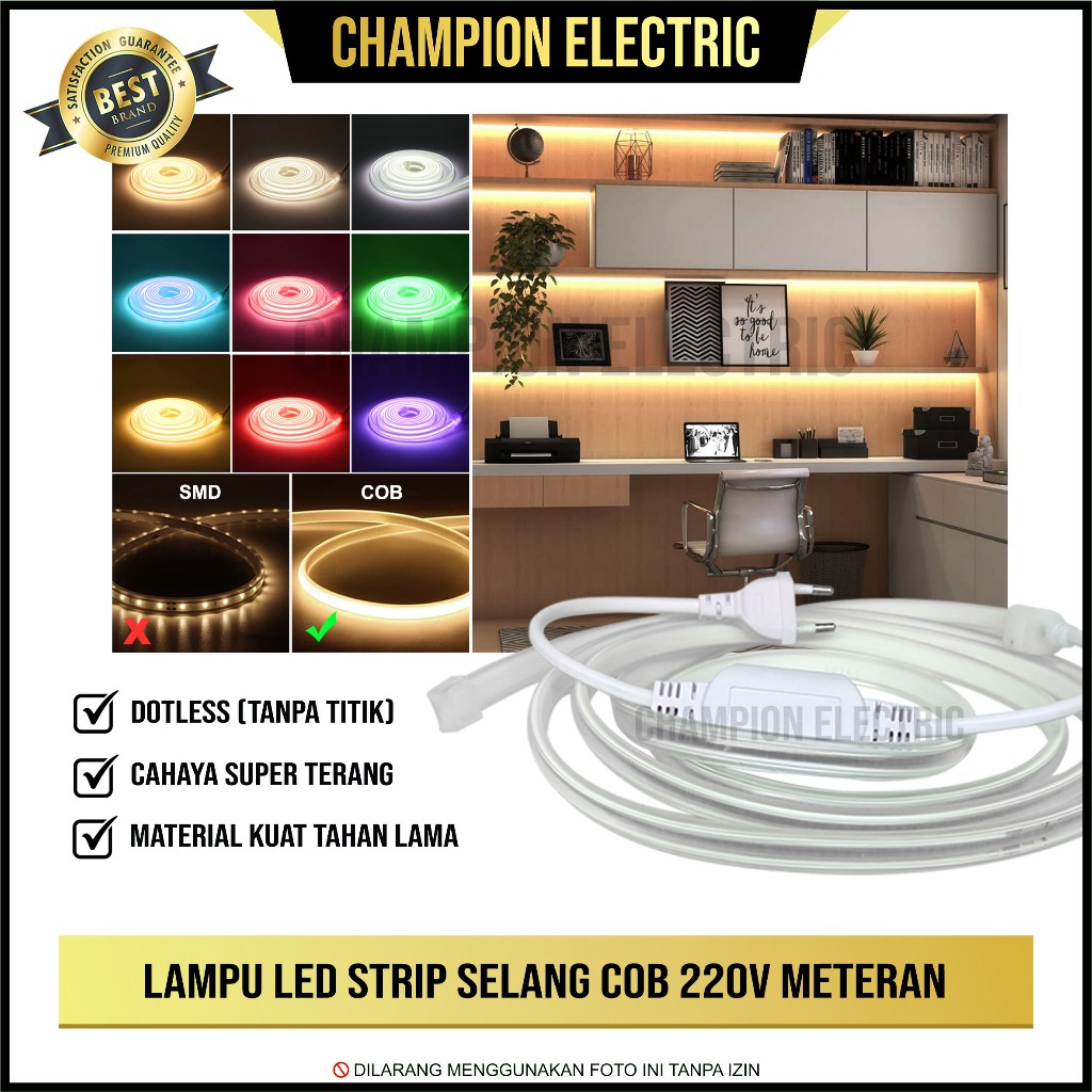 Jual LED Strip COB 220V Dotless Per Meter Lampu Plafon atau Outdoor ...