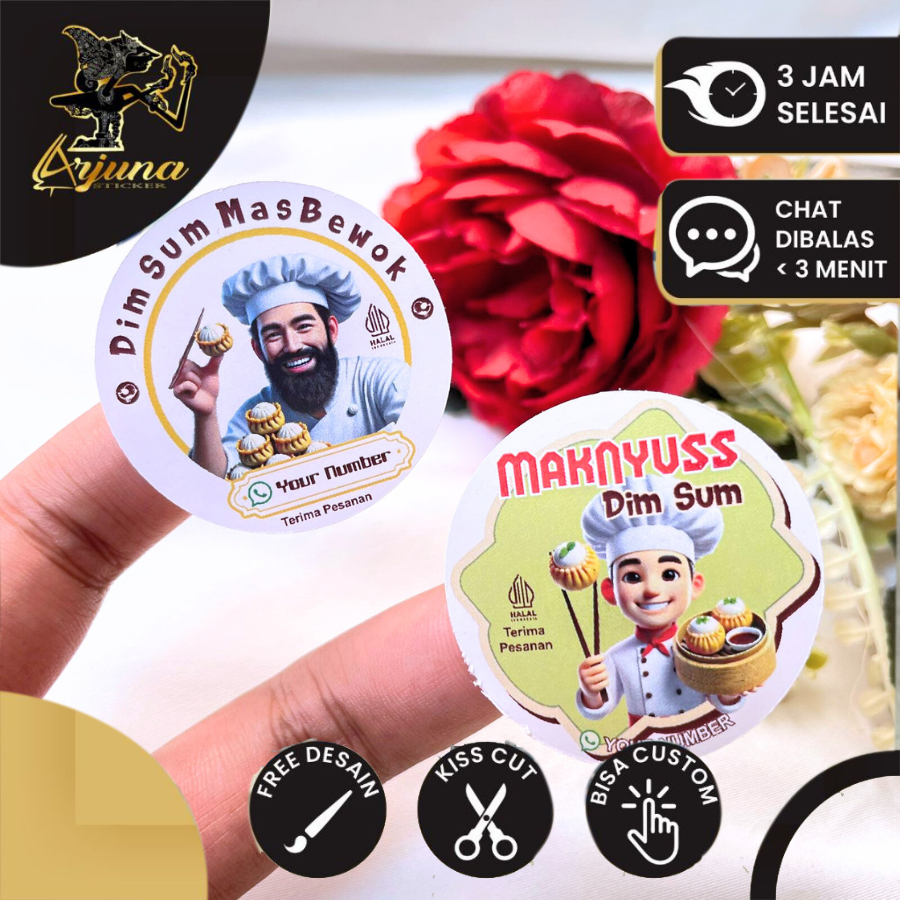 Jual 9-15 Sticker Makanan Dimsum Stiker Snack Dim Sum Label Free Desain ...