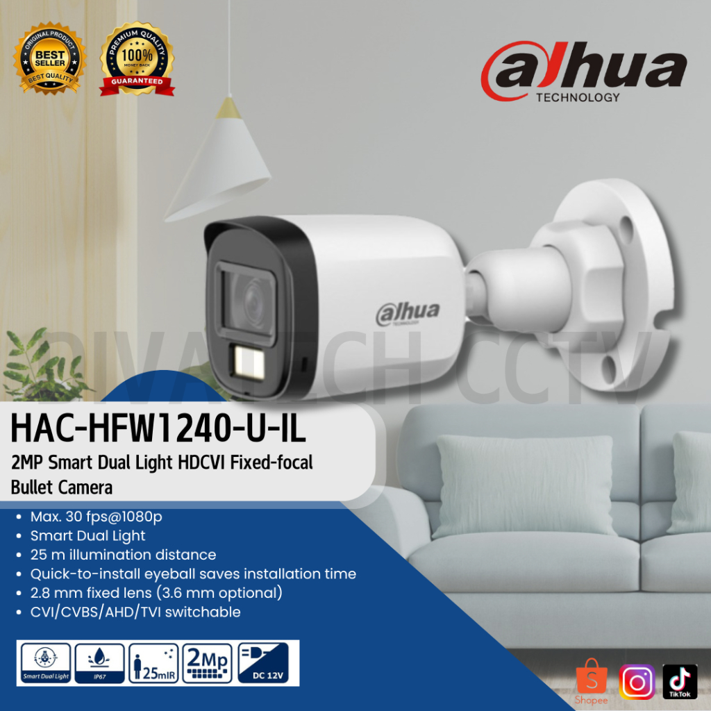 Jual DAHUA CAMERA CCTV HAC-HFW1240-U-IL 2MP Smart Dual Light HDCVI ...