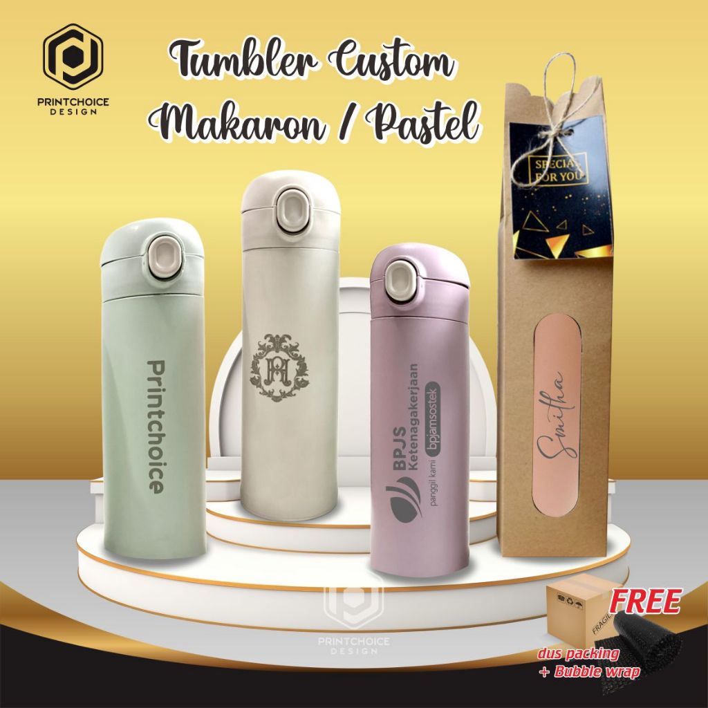 Jual Tumbler Custom Kaca Macaron Grafir Nama Logo Perusahaan Satuan ...