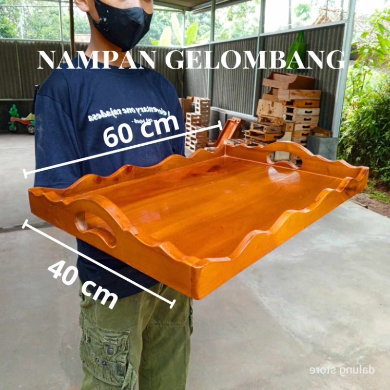 Jual nampan kayu besar 60x40x5 model gelombang unik aesthetic baki ...