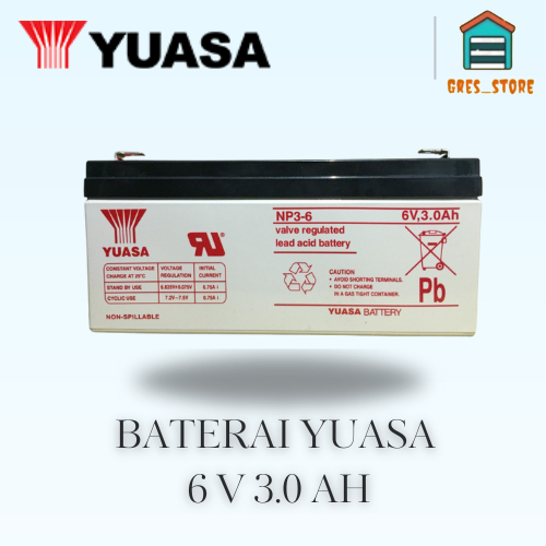 Jual YUASA AKI KERING NP 3-6 ACCU 6V 3AH - BATERAI BATTERY VRLA (6V 3AH ...